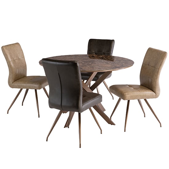 Dutton Marble Effect Glass Dining Table 4 Kalista Brown Chairs ...