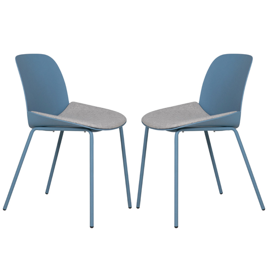Haile Blue Metal Dining Chairs With Woven Fabric Seat In Pair ...