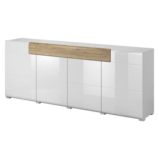 Torino High Gloss Sideboard 4 Doors In White And San Remo Oak ...